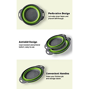Collapsible Colander - 2 Pc Strainer Plus Portable Food Grade Silicone Measuring Cups and Spoons - Pasta Strainer for Draining, Vegetables, Fruits 1 Medium 4-Quart & 1 Small 2-Quart - Home Essentials