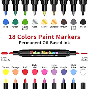 Zobbx Permanent Paint Pens Markers - 18 Colors Dual Tip Oil Based Waterproof Paint Marker for Metal Glass Plastic Wood Canvas Rock Painting, Stocking Stuffers Art and Craft Supplies