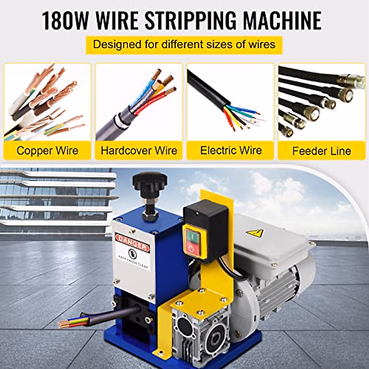 Happybuy Automatic Electric Wire Stripping Machine 0.05"-0.98", Cable Wire Stripper Machine, Portable Wire Stripper Machine for Scrap Copper Recycling, Including A Extra Blade(Dark Blue)