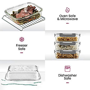 8-Piece Insulated Lunch Box Set - Insulated Lunch Bag for Women Men - 6-pc Glass Food Container Set, 3 Glass Containers Leakproof Locking Lids & Ice Pack - 2-Compartment Cooler Tote for Office Work