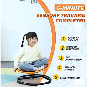 MJKCBD Sensory Spinning Chair for Kids, Autistic Childs Swivel Chair, Sit and Spin Toy, Training Body Coordination, Metal Base Non-Slip Indoor and Outdoor Activity Spins Toys (Round-RED)