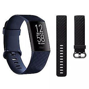 Fitbit Charge 4 Advanced Fitness Tracker W/ Built-in GPS, Fitbit Pay, 24/7 Heart Rate Tracking, Sleep Score, 7 Days Battery - US Model (Black & Blue S/L Bands Included) Storm Blue (Renewed)