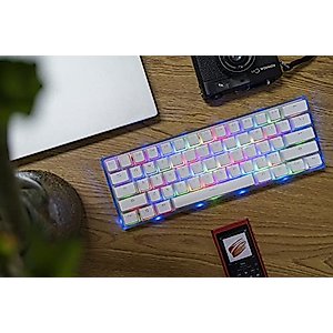 Smart Duck XS-61K 60% TKL Wired Pudding Keycaps Mechanical Gaming Keyboard,RGB LED Backlit N-Key Rollover,Hot Swappable, Red Switch （Transparent White）