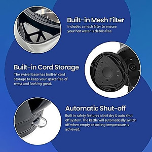 Elite Gourmet EKT8690 1.7L Electric Tea Kettle Hot Water Heater Boiler BPA-Free, Fast Boil, Water Level Window and Auto Shut-Off, Black