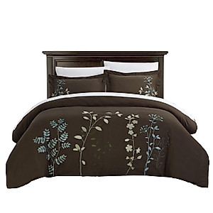 Chic Home 3-Piece Kaylee Floral Embroidered Duvet Set (King, Brown)