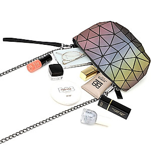 JOBEDE Colorful Laser Shoulder Bag, Geometric Hard Lattice Purses Handbags Purse Reflective Envelope Handbag Luminous Purses Crossbody Bag for Women