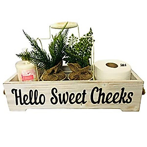 Funny Bathroom Decor Box - Toilet Paper Holder, Toilet Tank Topper, Bathroom Box for Toilet- Farmhouse Bathroom Box Organizer - Double Sided Prints Bathroom Decoration (Rustic White)