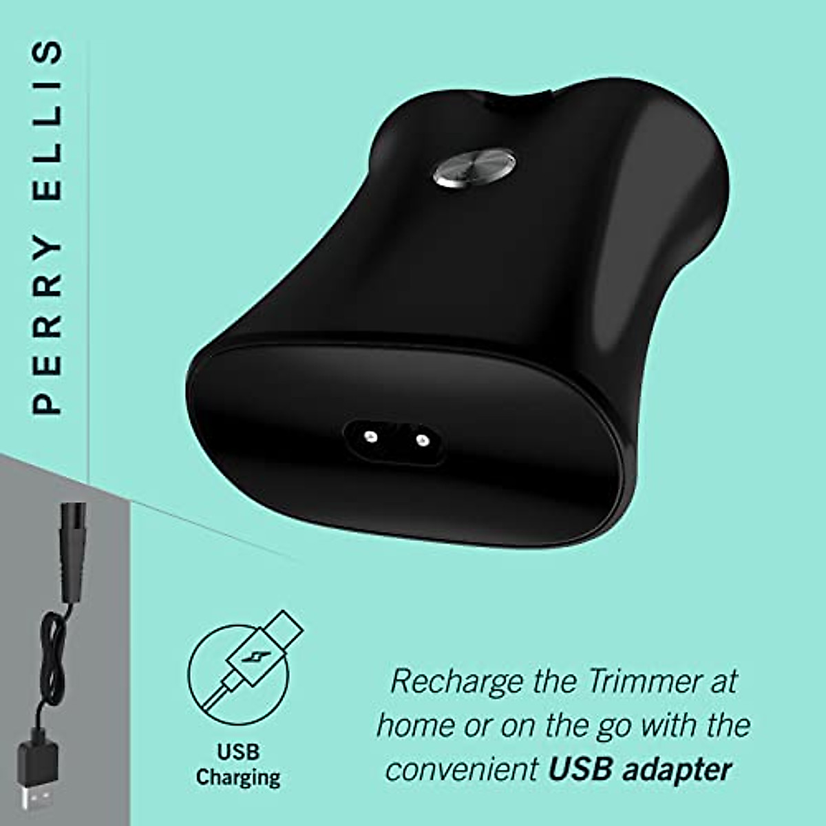 Perry Ellis Mens Electric Shaver with Twin Rotary Blades | Portable, Cordless, Travel Electric Razor for Men | USB Rechargeable Shaver | IPX5 Water Resistant | Flexible Floating Shaving Heads (Black)