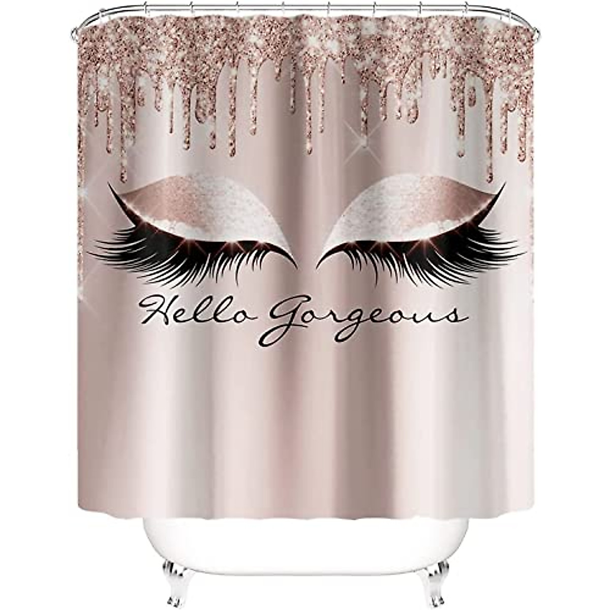 Byitre 4PCS Shower Curtain Set with Rugs,Toilet Lid Cover and U-Shaped Mat,African American Shower Curtains for Bathroom Waterproof Polyester Black Women Bathroom Sets, 71'' x 71'' (QY005Eyelashes)