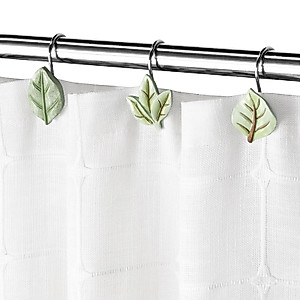 MitoVilla Plant Leaves Decorative Shower Curtain Hooks, Green Tropical Botanical Shower Hooks for Tree Leaf Shower Curtain & Liner, Rust Proof Eucalyptus Shower Curtain Rings, 12 PCS