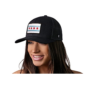 HAKA Chicago Flag Hat – Chicago Trucker Hat for Men & Women, Adjustable Baseball Cap, Mesh Snapback, Outdoor Golf Hat - Black