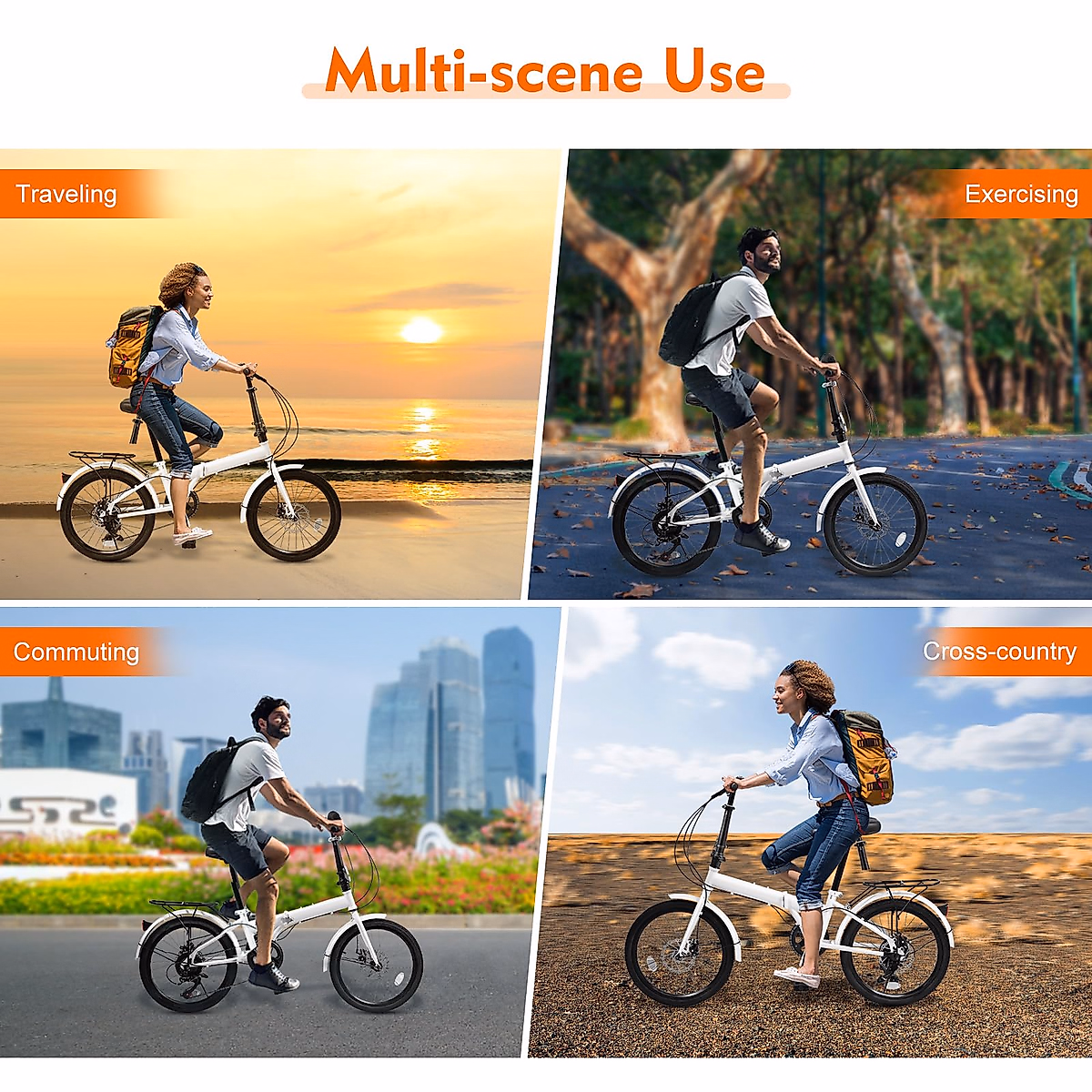 YIYIONCE 20inch Folding Bike 7 Speed Folding Bicycle City Carbon Steel Bicycle for Adults Foldable Bicycle with Adjustable Seats, Disc Brake & PU Foam for Exercising(Iron T-Shape) | US Stock