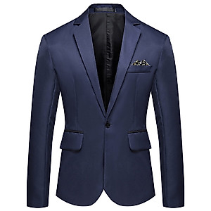 Men's One Button Lightweight Blazer Casual Slim Fit Business Daily Jacket Classic Solid Skinny Party Sports Coat (Dark Blue,4X-Large)