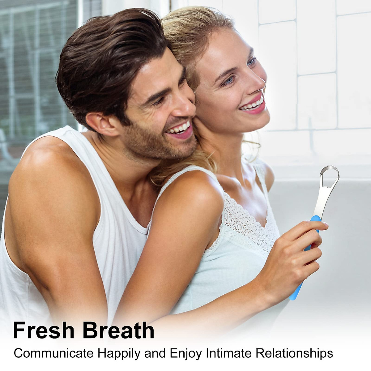 AMMON Tongue Scraper Stainless Steel Toungescrapper Tongue Cleaner Scraper for Adults and Kids Metal Tongue scrapers for Fresh Breath and Clean Mouth Reduce Bad Breath Maintain Oral Hygiene（Blue）