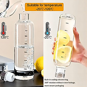 JZSMY Glass Ins Creative Girls Water Bottle Glass Cups High Sense Japanese Style Drinking Bottle Glass Scale Cups Milk Juice Cute Water Bottle with Time Scale (1Pcs 750ml Transparent)