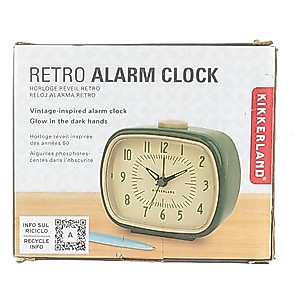 Kikkerland Battery Operated Retro Vintage Style Desktop Nightstand Bedside Office Classic Simple Alarm Clock, Beeping Alarm, Glow in Dark Hands, in Green