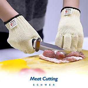 Schwer ANSI A9 Cut Resistant Gloves, Uncoated Food Grade Reliable Cutting Gloves, Mandoline Gloves for Kitchen Meat Cutting, Oyster Shucking, Fish Fillet Processing, Mandoline Slicing (1 Pair, M)