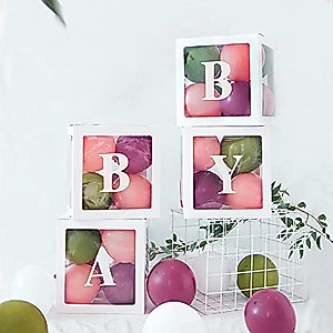 QPEY Baby Boxes with Letters for Baby Shower,Clear Baby Shower Decorations Block Boxes,Transparent Balloon Box Backdrop for Baby Shower & Birthday Party,4PCS