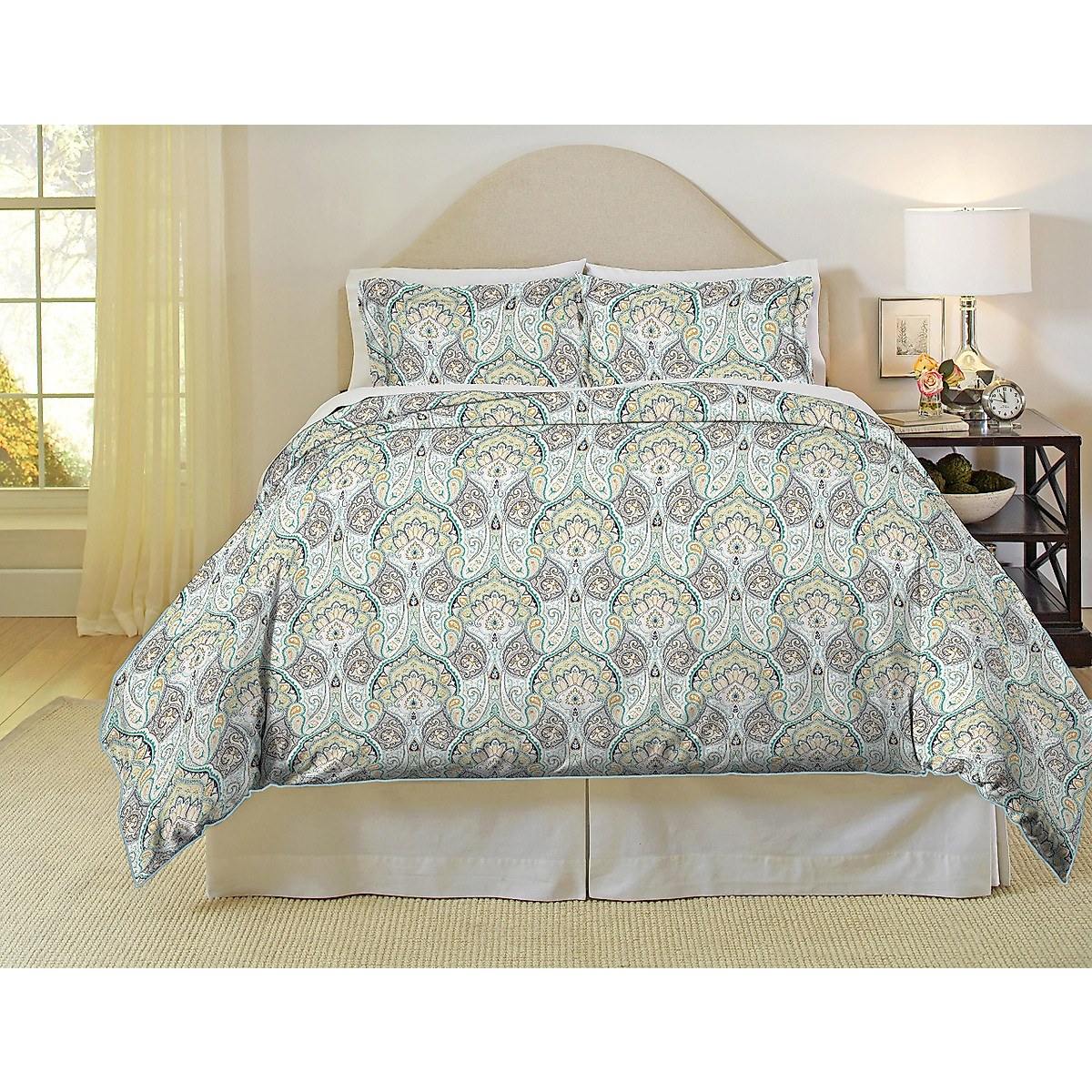 Pointehaven 200 Thread Count Percale Cotton Cypress Printed Duvet Set - 2 Piece Bedding Duvet Set with Button Closure 100% Pure Cotton Duvet Set with Tie-Backs All Season Twin/Twin XL