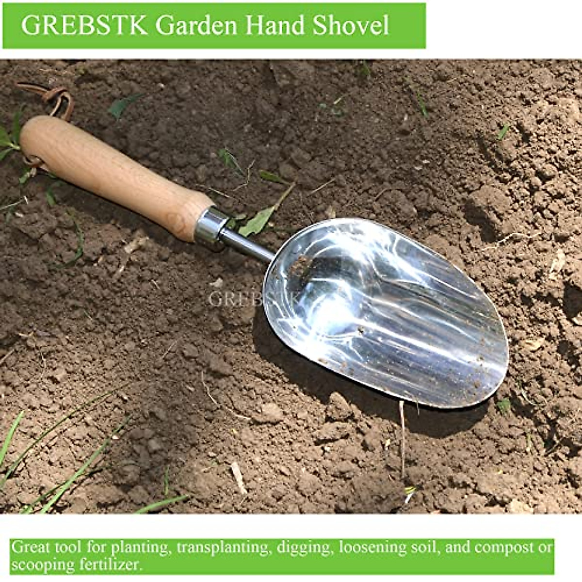 GREBSTK Garden Hand Large Capacity Fertilizer Scoop Soil Shovel Stainless Steel Gardening Trowel for Transplanting, Digging, Planting, Cultivation
