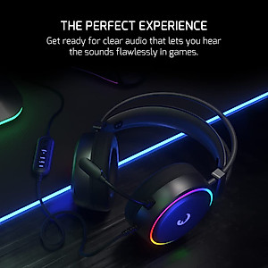 GAMEPOWER Jin USB Gaming Headset - 7.1 Virtual Surround Sound, Wired Led Headphones with 50MM Drivers, Comfort Design, 360 Spatial Audio, Noise Cancelling Mic for PC, PS4, PS5, Black