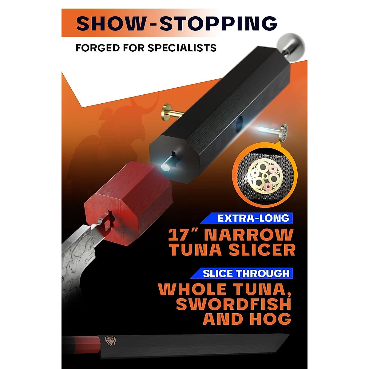 Dalstrong Slicing Tuna Knife - 17 inch Single Bevel Blade - RONIN Series - Japanese AUS-10V Damascus Kitchen Knife - Razor Sharp - Slicer - Red Rosewood Handle - w/Sheath