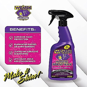 Wizards Spray Mystic Wax - Slick Finish Detailer and Glass Cleaner For Car Detailing Kit - Durable Spray Wax and Ceramic Boost - Repels Water and Protects With No Residue - 22 oz - Made in USA