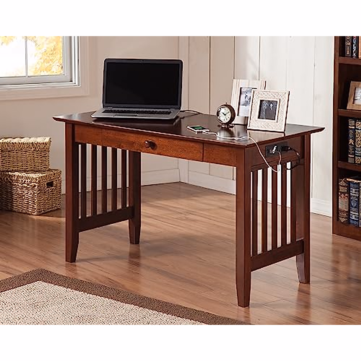 AFI AH12224 Mission Desk with Drawer and Charging Station, Walnut