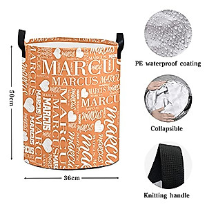 Personalized Storage Basket Custom Laundry Hamper Dirty Clothes Basket Collapsible Laundry Basket with Handle for Bathroom Living Room Bedroom (Orange)