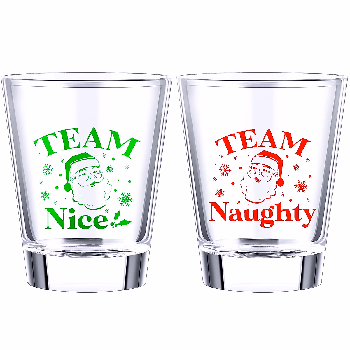 Hotop 2 Pcs Christmas Shot Glasses Funny Christmas Naughty Nice Novelty Glass Set Holiday Drinking Glasses1.5 oz Espresso Shot