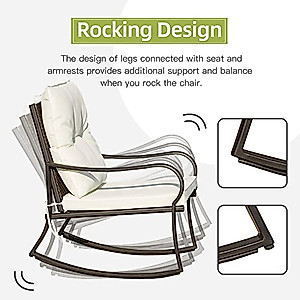 Domi Patio Chair Set Clearance,Rocking Wicker Bistro Set,3 Pieces Patio Furniture Set,Porch Chairs and Table for Yard Pool or Backyard