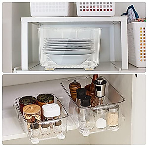 2 Pcs Pull Out Cabinet Organizer Slide out Storage Container No Need Drilling and Nailing Acrylic Drawer Storage Shelves with 4 Pull out Rail for Bathroom Kitchen