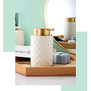 SeenVo Bathroom Countertop Soap Dispensers,Ceramic Foaming soap Dispenser Beigem for 13oz Refillable Liquid Lotion Soap Dispenser with Rust-Proof foaming Pump