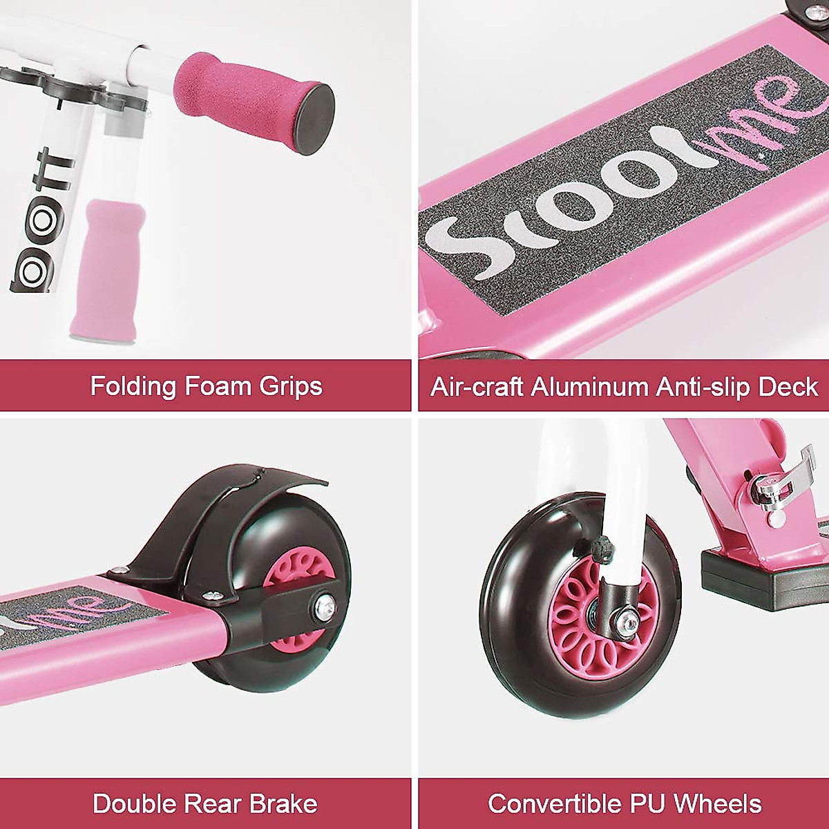 Albott Kid Scooter My 1st Scooter Folding Removable 4 Wheel Scooters for Kids 3 Growth Stage Transformer Toddler Scooters Age 3-5 (Pink)