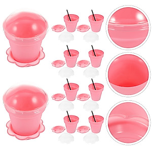 Kichvoe Flower Pot Dessert Cups 25 Sets Novelty Ice Cream Cups with Dome Lids Shovel Spoon for Appetizer Mousse Parfait Yogurt Pink