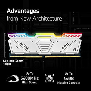 GeIL Polaris RGB DDR5 RAM, 32GB (16GBx2) 5600MHz 1.1V ,AMD Compatible, Long DIMM High Speed Desktop Memory, Hardcore Immersive Gaming/Multimedia Content Creation/Quality Live Streaming(White)