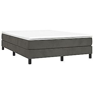 vidaXL Box Spring Bed Frame Home Indoor Bedroom Bed Accessory Wooden Upholstered Double Bed Base Furniture Dark Gray 59.8"x79.9" Queen Velvet