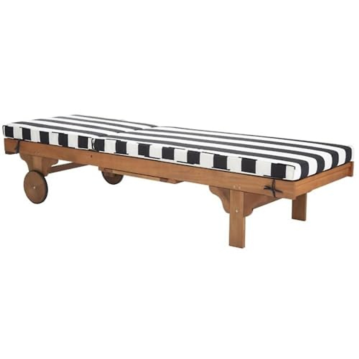 SAFAVIEH Outdoor Collection Newport Natural/ Black & White Stripe Cushion Built-in Side Table Adjustable Chaise Lounge Chair