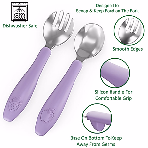 CHILLOUT LIFE Toddler Utensils, Kids Silverware with Silicone Handle, Stainless Steel Metal Toddler Forks and Spoons Safe Baby Cutlery Set for Self Feeding BPA Free Dishwasher Safe