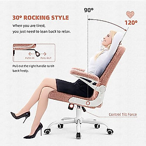 SEATZONE Pink Office Chair Home Office Desk Chairs with Flip-up Armrest, Rolling Desk Chair with Wheels, Faux Fur Computer Chairs Adjustable Backward Tilt