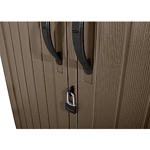 Rubbermaid Vertical Resin Outdoor Storage Shed, With Floor (4 x 2.5 Ft), Weather Resistant, Brown, Organization for Home/Backyard/Garden Tools/Porch/Patio Cushions/Pool Chemicals/Toys