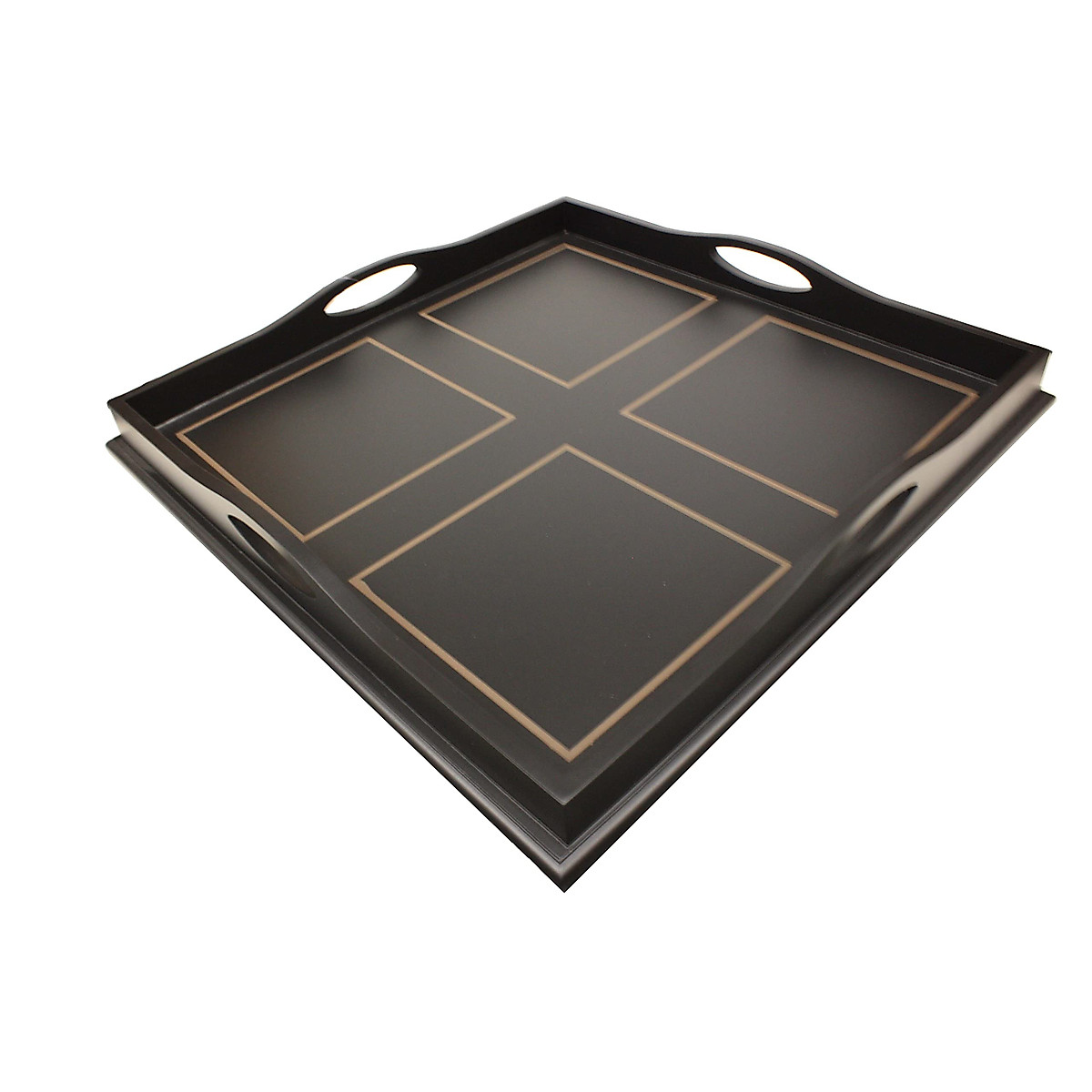 Mountain Woods Antique Black Square Breakfast Coffee Table Wooden Serving Tray for Ottoman with Handles - 23"x 23" x 2.5"