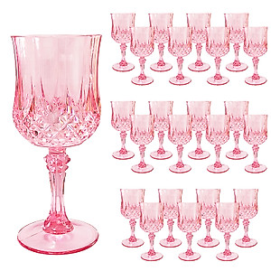 Veiuwa 24 Pcs Plastic Pink Wine Glasses，Plastic Cordial Glasses，Plastic Goblets，Pink Plastic Goblets，Plastic Wine Glasses，Can be Used for Weddings, Everyday Fun Parties and More!