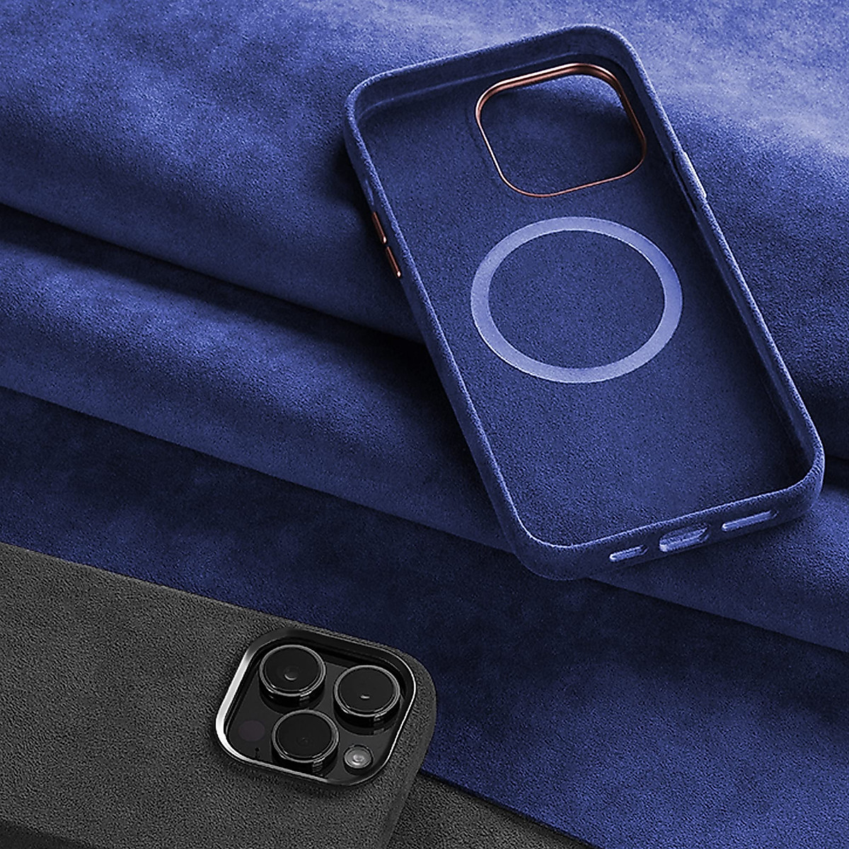 Komodoty Luxury Alcantara iPhone 14 Pro Case. Premium Italian Imported Material. Fully Wrapped Four Side Protection. MagSafe Compatible.