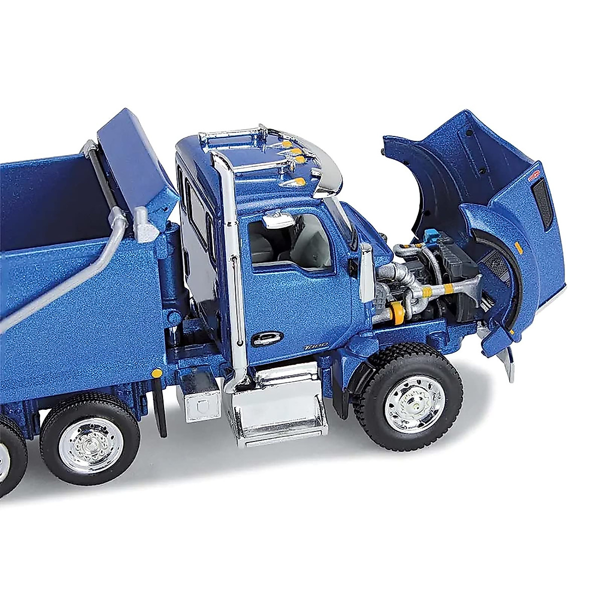 Kenworth T880 Quad-Axle Dump Truck and Rogue Transfer Tandem-Axle Dump Trailer Surf Blue Metallic 1/64 Diecast Model by DCP/First Gear 60-1277