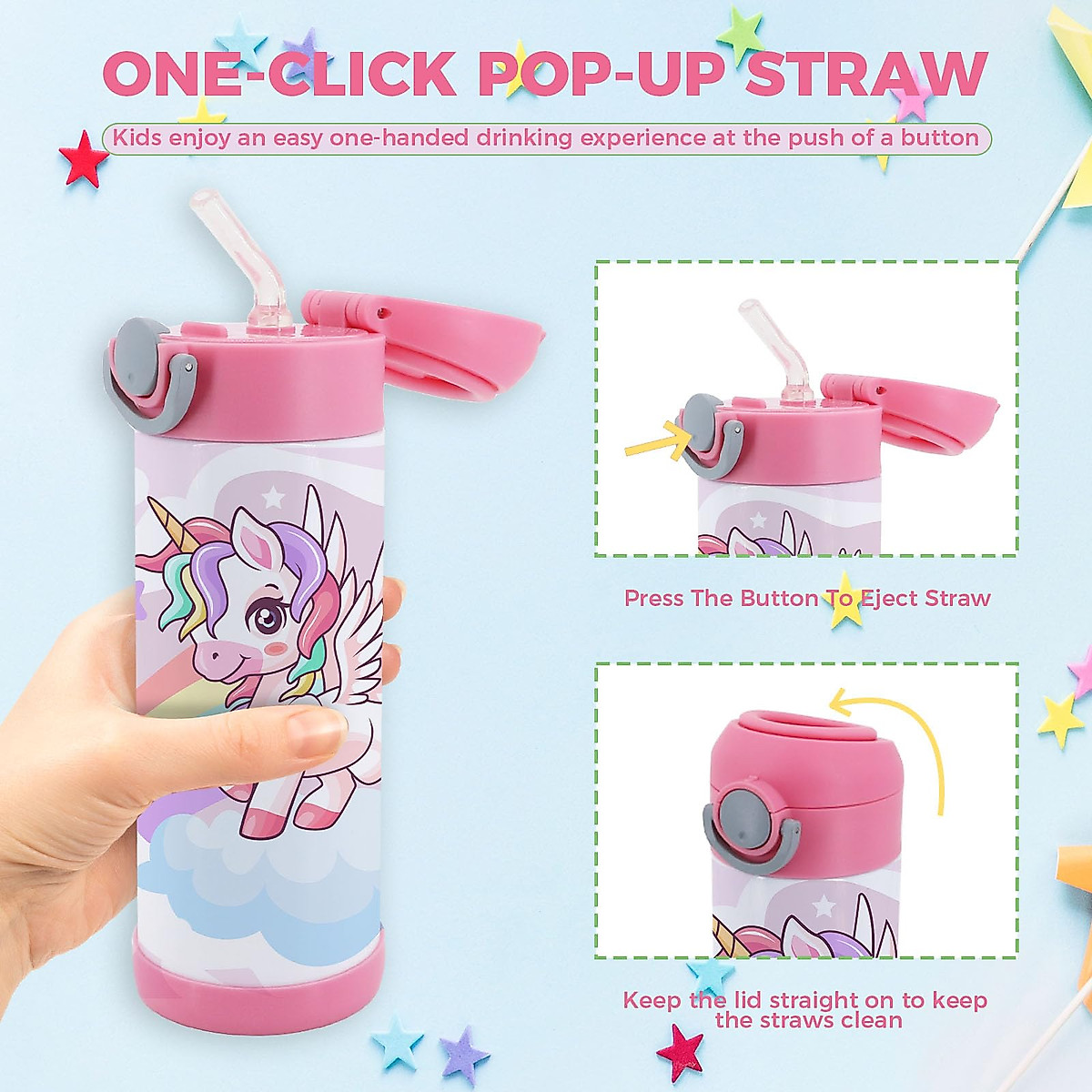 ZREGGUR 24pack Mixed coloer 12oz sublimation tumbler kids sippy cup blank stainless steel thermos kids water bottle for school toddler cups spill proof with straw and lid