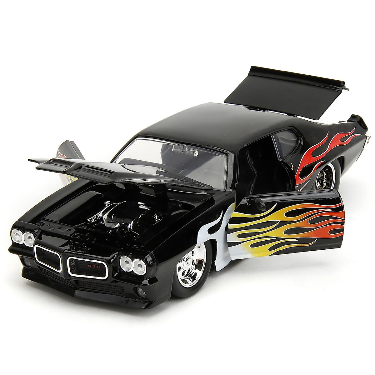 1971 Pontiac GTO Black with Flame Graphics Bigtime Muscle Series 1/24 Diecast Model Car by Jada 35022