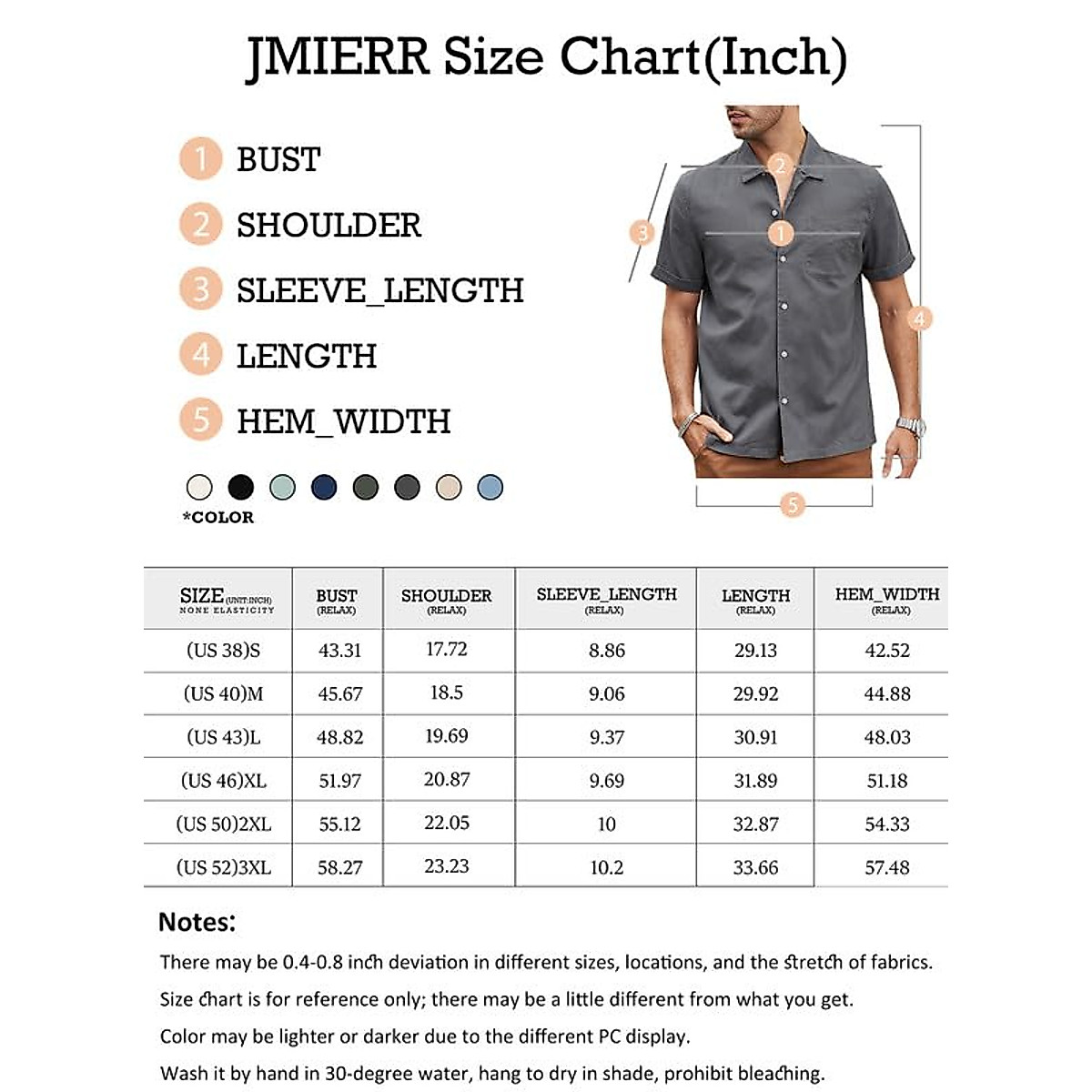 JMIERR Men's Cotton Linen Hawaiian Shirt - Casual Button Down, Cuban Collar, Short Sleeve, Pocket, US 43(L), Green