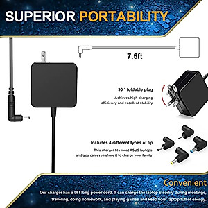 65W 45W 33W Charger for Asus Laptop Charger VivoBook ZenBook Chromebook x551m x540s c202s Laptop Notebook Replacement Power Supply Adapter (See More Models as Listed)