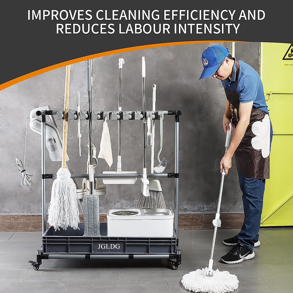 Multifunctional Cleaning Cart and Tool Organizer - Broom and Mop Holder